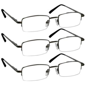 truvision readers 3 pk - gunmetal metal frames and clear acrylic lenses 1.50