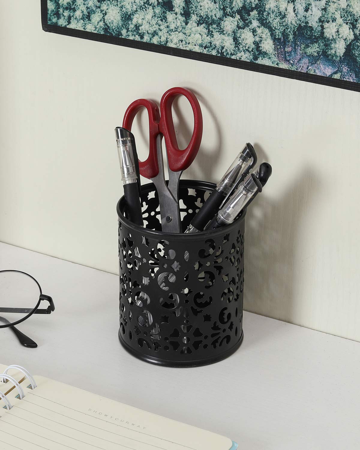 EasyPAG Metal 2-Piece Pen Holder Set Desk Accessories & Workspace Organizers for Classroom, School & Office,Black