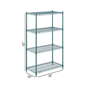 4-Shelf Wire Shelving Unit, Green Finish, 18"W x 36"L x 63"H