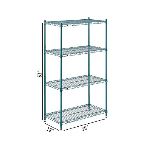 4-Shelf Wire Shelving Unit, Green Finish, 18"W x 36"L x 63"H