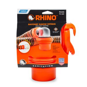 Camco 39736, RhinoFlex Clear RV Sewer Hose Elbow with 4-in-1 Adapter | Features a 360-Degree Fitting Rotation and Built-in Gasket for Odor-Tight Protection | Fits 4 Sizes of Dump Station Inlets