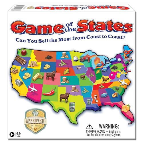 Game of The States with 1970's Original Artwork, by Winning Moves Games USA, Children's Pick Up and Deliver Game, for 2 to 4 Players, Ages 8 and up