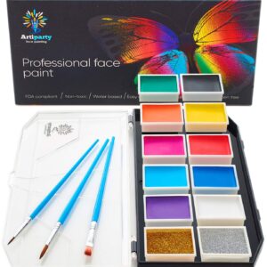 Face Paint Kit – Dermatologically Tested – Non-Toxic & Hypoallergenic – Professional Face Painting Kit for Kids & Adults – Cosplay Makeup Kit – Easy to Apply & Remove – Leakproof Dry Glitters