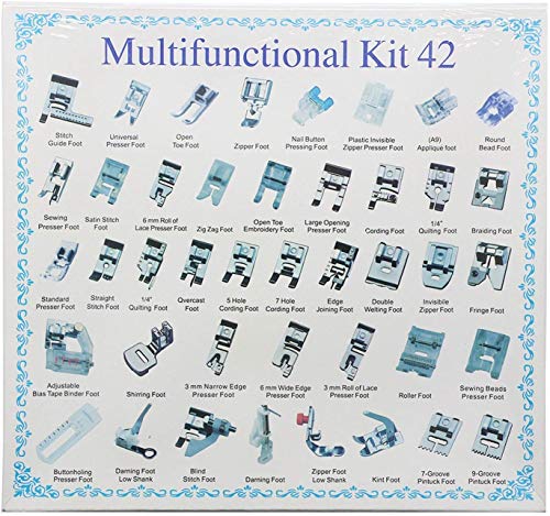 eoocvt 42pcs Domestic Sewing Machine Presser Feet Set for Brother, Babylock, Singer, Janome, Elna, Toyota, New Home, Simplicity, Necchi, Kenmore, and White Low Shank Sewing Machines