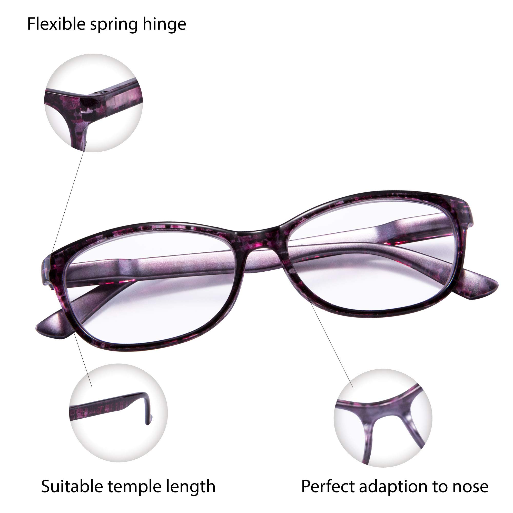 EYEGUARD High Magnification Power 2 Pairs Spring Hinge Reading Glasses Ultra Clear Women Readers(+4.50+5.00 +5.50+6.00)