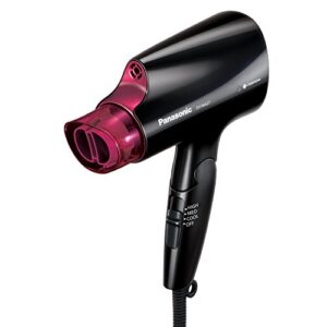 panasonic nanoe compact hair dryer for healthy-looking hair, 1400w portable hair dryer with folding handling and quickdry nozzle for fast drying – eh-na27-k (black/pink)