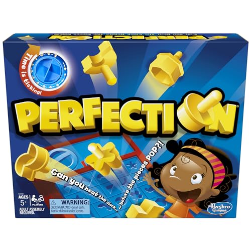 Hasbro Gaming Perfection Game for Preschoolers and Kids Ages 5 and Up, Popping Shapes and Pieces, Preschool Board Games for 1 or More Players