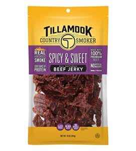 tillamook country smoker real hardwood smoked beef jerky, spicy & sweet, 10 ounce