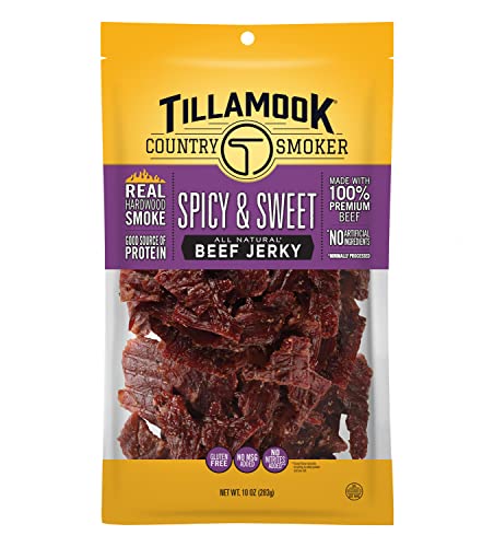 Tillamook Country Smoker Real Hardwood Smoked Beef Jerky, Spicy & Sweet, 10 Ounce