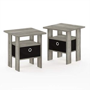 furinno andrey set of 2 end table / side table / night stand / bedside table with bin drawer, french oak grey