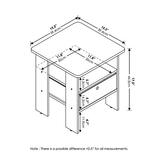 Furinno Andrey Set of 2 End Table / Side Table / Night Stand / Bedside Table with Bin Drawer, French Oak Grey