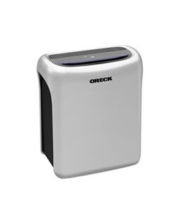 oreck air response air purifier, hepa and carbon filtration for home, quiet, small, silver, wk16000