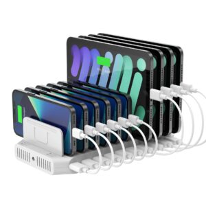 ipad charging station, unitek 96w 10-port usb charging dock hub with quick charge 3.0, charging stand compatible multiple device, charging 8 ipads simultaneously - [upgraded divider]