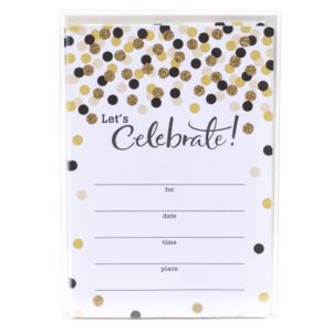 hallmark party invitations (let's celebrate with gold and black dots, pack of 20)