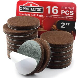 16 heavy-duty felt furniture pads 2” 1/4” thick x-protector! round felt pads for furniture feet - the best felt floor protectors for furniture to prevent scratches. protect your hard floor! (brown)