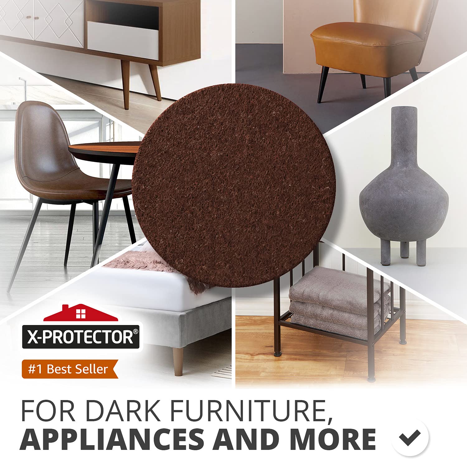 16 Heavy-Duty Felt Furniture Pads 2” 1/4” Thick X-Protector! Round Felt Pads for Furniture Feet - The Best Felt Floor Protectors for Furniture to Prevent Scratches. Protect Your Hard Floor! (Brown)