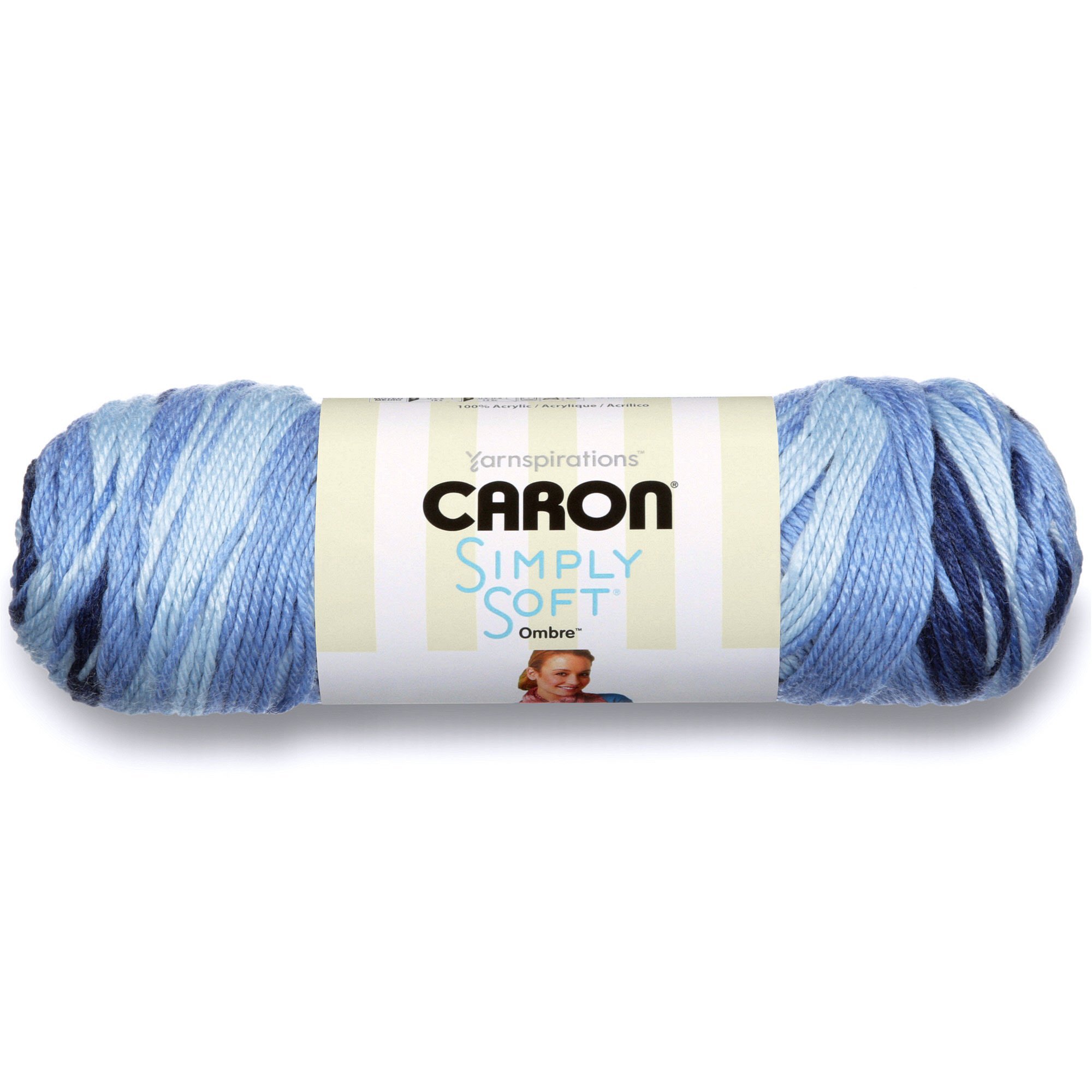 Caron Simply Soft Ombre Yarn (4) Medium Gauge 100% Acrylic - 5oz - Sat Blue Jeans - Machine Wash & Dry