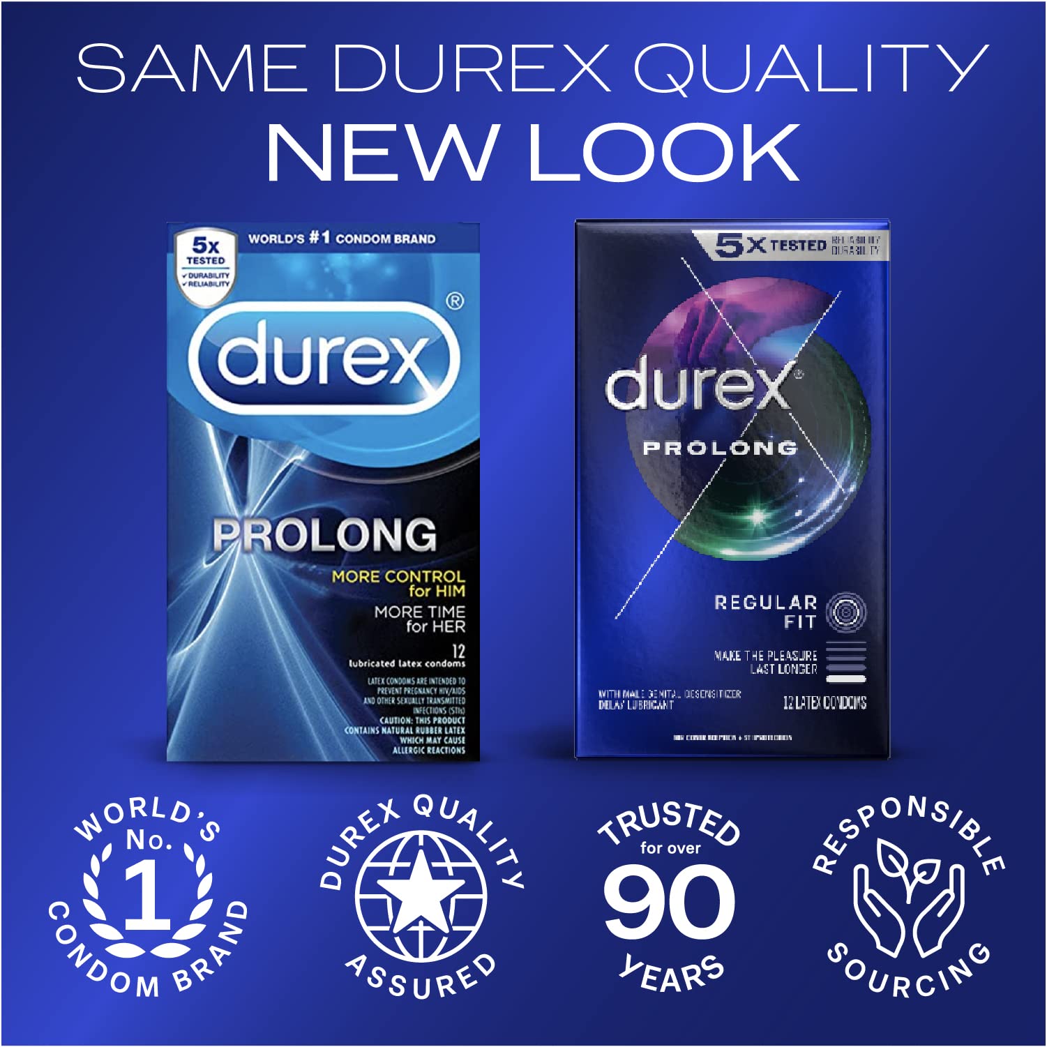 Durex Condom Prolong Natural Latex Condoms, 12 Count - Ultra Fine, ribbed and dotted with delay lubricant, Regular Fit