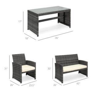 Best Choice Products 4-Piece Outdoor Wicker Patio Conversation Furniture Set for Backyard w/Coffee Table, Seat Cushions - Gray/Cream