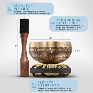 Tibetan Singing Bowl Set – Authentic Hand-Tuned Sound Bowl for Meditation – Complete Meditation Bowl Kit with Cushion, Mallet & Guide – Perfect Tibetan Bell for Yoga, Relaxation, & Sound Healing