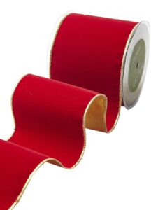 may arts red 4 inch velvet ribbon with gold backing, 10 yd