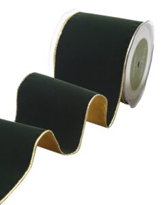 may arts green 4 inch velvet ribbon with gold backing, 10 yd