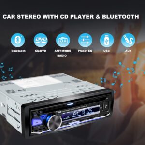 Alondy Single Din Car Stereo with CD/DVD Player | Bluetooth | FM/AM/RDS Radio | USB SD AUX Audio Receiver