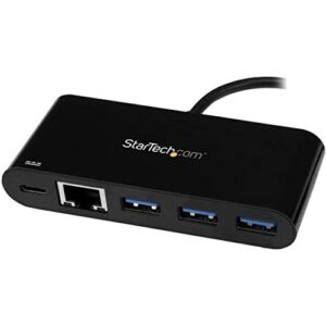 StarTech.com 3 Port USB-C Hub with Gigabit Ethernet & 60W Power Delivery Passthrough Laptop Charging - USB-C to 3x USB-A (USB 3.0 SuperSpeed 5Gbps) - USB 3.1/3.2 Gen 1 Type-C Adapter Hub (HB30C3AGEPD)