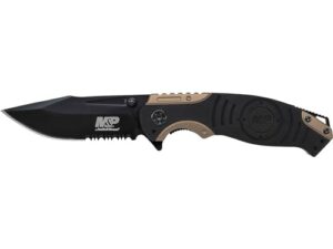 smith & wesson m&p swmp13bs 8.2in high carbon s.s. folding knife with 3.5in serrated clip point blade and aluminum handle for tactical, survival and edc