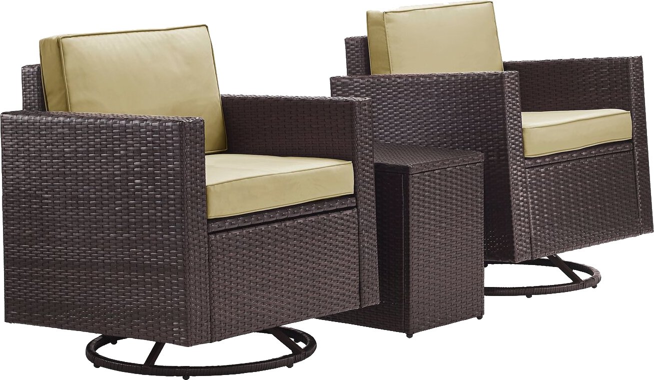 Crosley Furniture KO70058BR-SA Palm Harbor Outdoor Wicker 3-Piece Seating Set (2 Swivel Chairs and Side Table), Brown with Sand Cushions