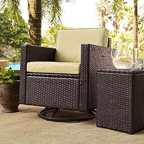 Crosley Furniture KO70058BR-SA Palm Harbor Outdoor Wicker 3-Piece Seating Set (2 Swivel Chairs and Side Table), Brown with Sand Cushions