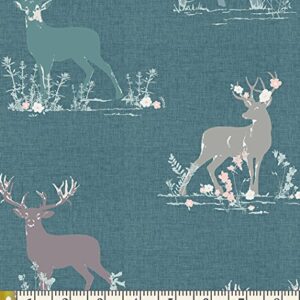 Teal and Gray Woodland Deer Fabric Bundle | Boys Quilt Fabrics | Hunting Fabrics | Buck Head Fabrics for Quilting | Deer Fat Quarters | Art Gallery Fabrics (Fat Quarters)