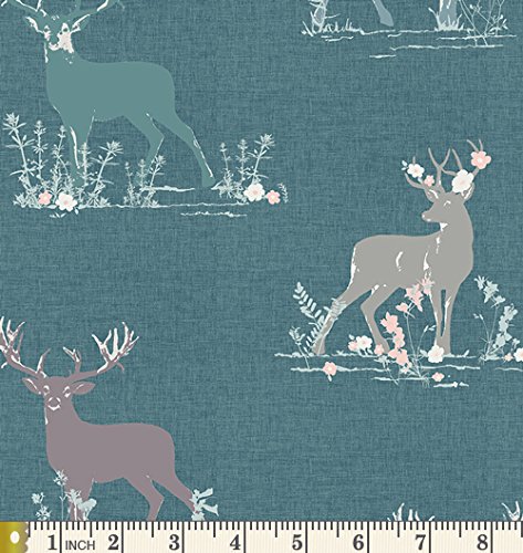 Teal and Gray Woodland Deer Fabric Bundle | Boys Quilt Fabrics | Hunting Fabrics | Buck Head Fabrics for Quilting | Deer Fat Quarters | Art Gallery Fabrics (Fat Quarters)