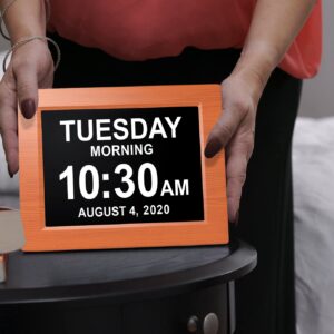 【New 2024】American Lifetime Dementia Clock Large Digital Clock for Seniors, Digital Clock Large Display with custom Alarms Clock with Day & Date for Elderly Large Number Digital Clock Brown Wood Color