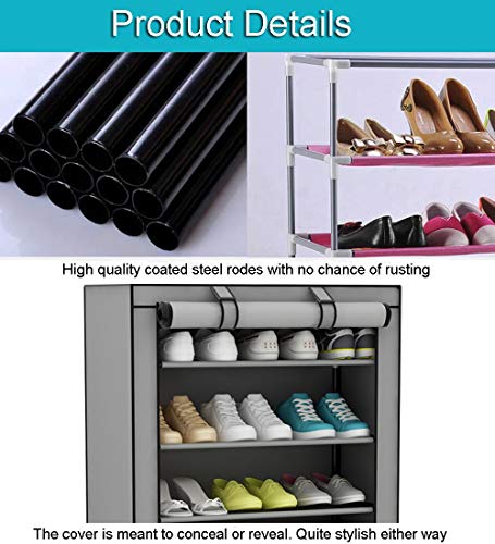 UDEAR 9 Tier Shoe Rack with Dustproof Cover Shoe Shelf Storage Organizer Grey