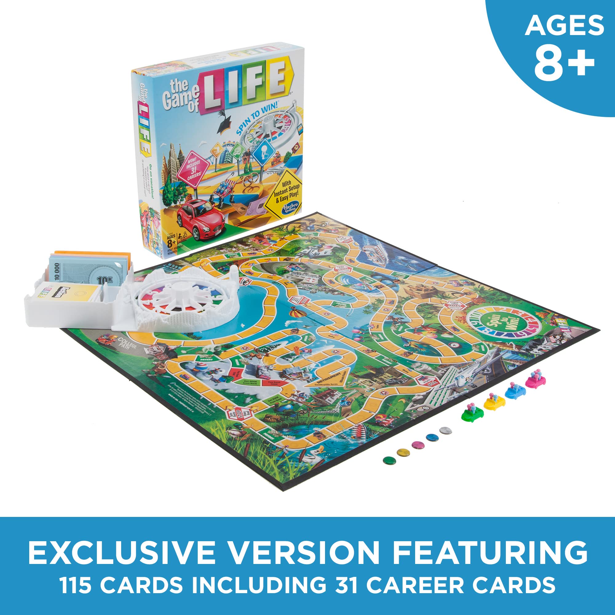 Hasbro Gaming The Game of Life Board Game, Family Games for Kids Ages 8+, Includes 31 Careers, Family Board Games for 2-4 Players, Family Gifts (Amazon Exclusive)