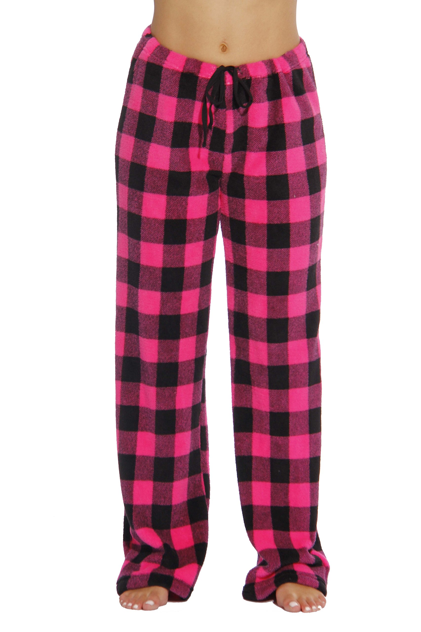 Just Love Women's Buffalo Plaid Plush Check Pajama Pants, Buffalo Plaid Fuchsia / Black, X-Large