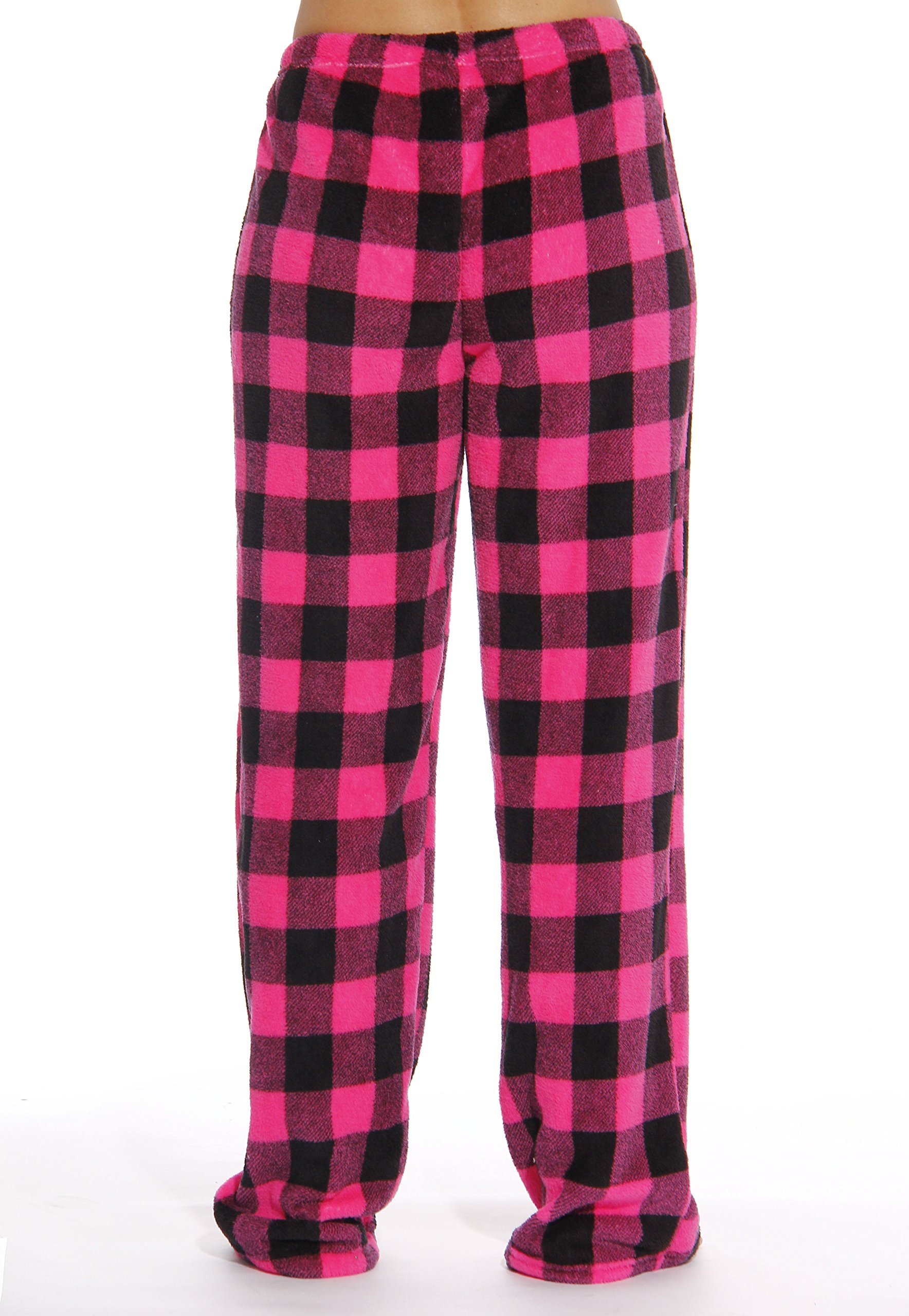 Just Love Women's Buffalo Plaid Plush Check Pajama Pants, Buffalo Plaid Fuchsia / Black, X-Large