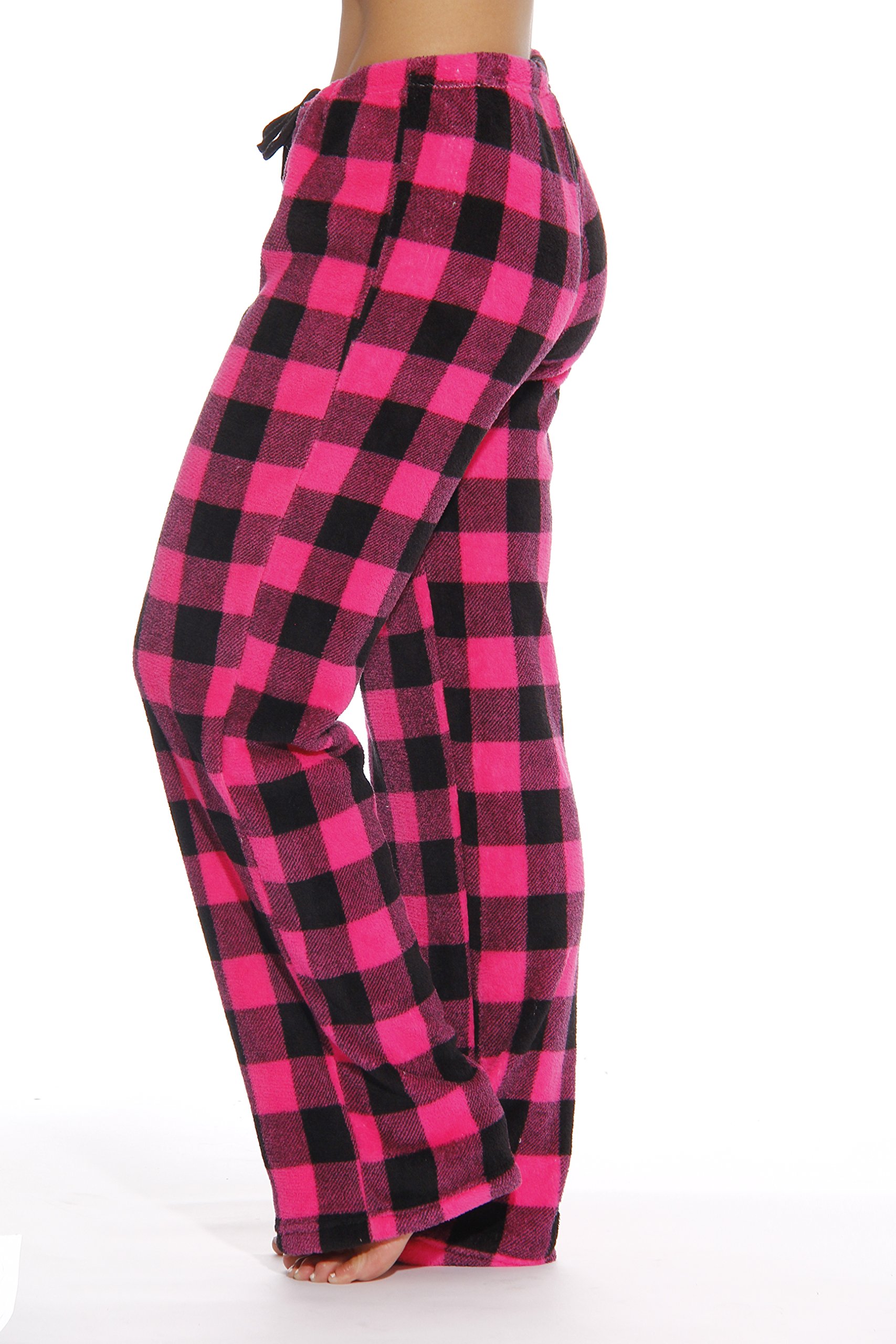 Just Love Women's Buffalo Plaid Plush Check Pajama Pants, Buffalo Plaid Fuchsia / Black, X-Large