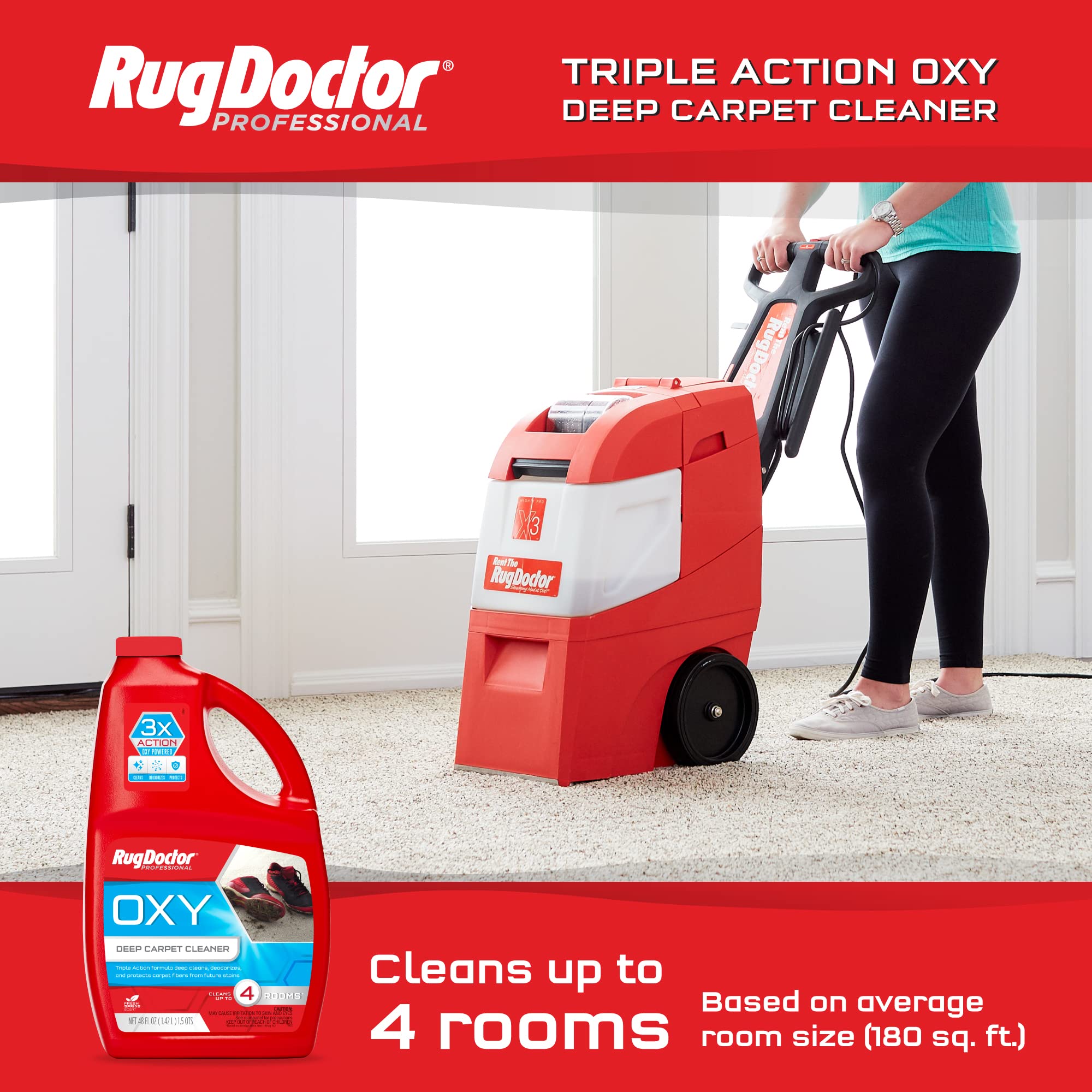 Rug Doctor Triple Action Oxy Deep Carpet Cleaner, 48 oz., Deep Cleans, Deodorizes, & Protects, Concentrated, Professional-Grade, 3X Action Formula