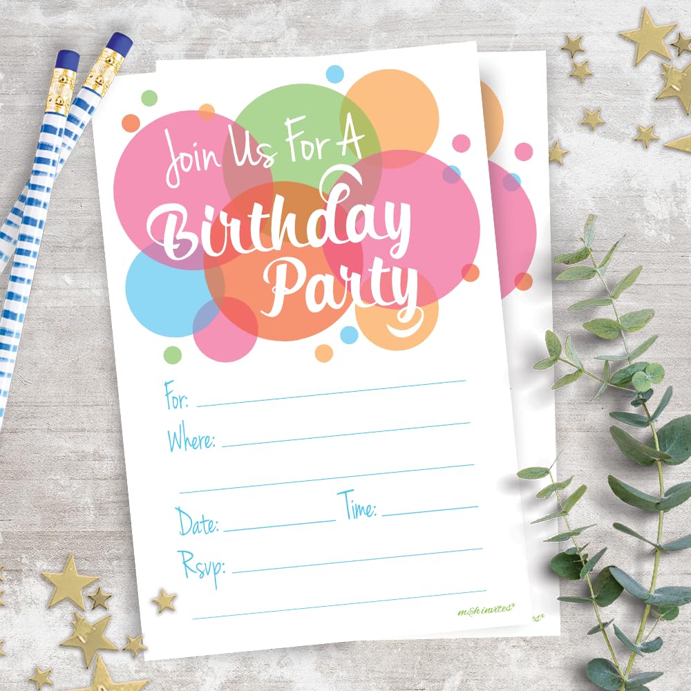 Happy Dot Birthday Party Invitations - Fill In Style (20 Count) With Envelopes