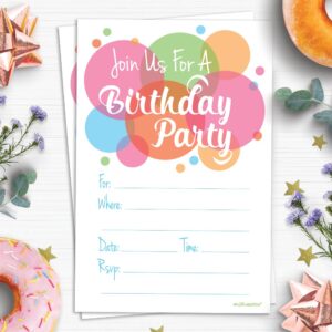 Happy Dot Birthday Party Invitations - Fill In Style (20 Count) With Envelopes