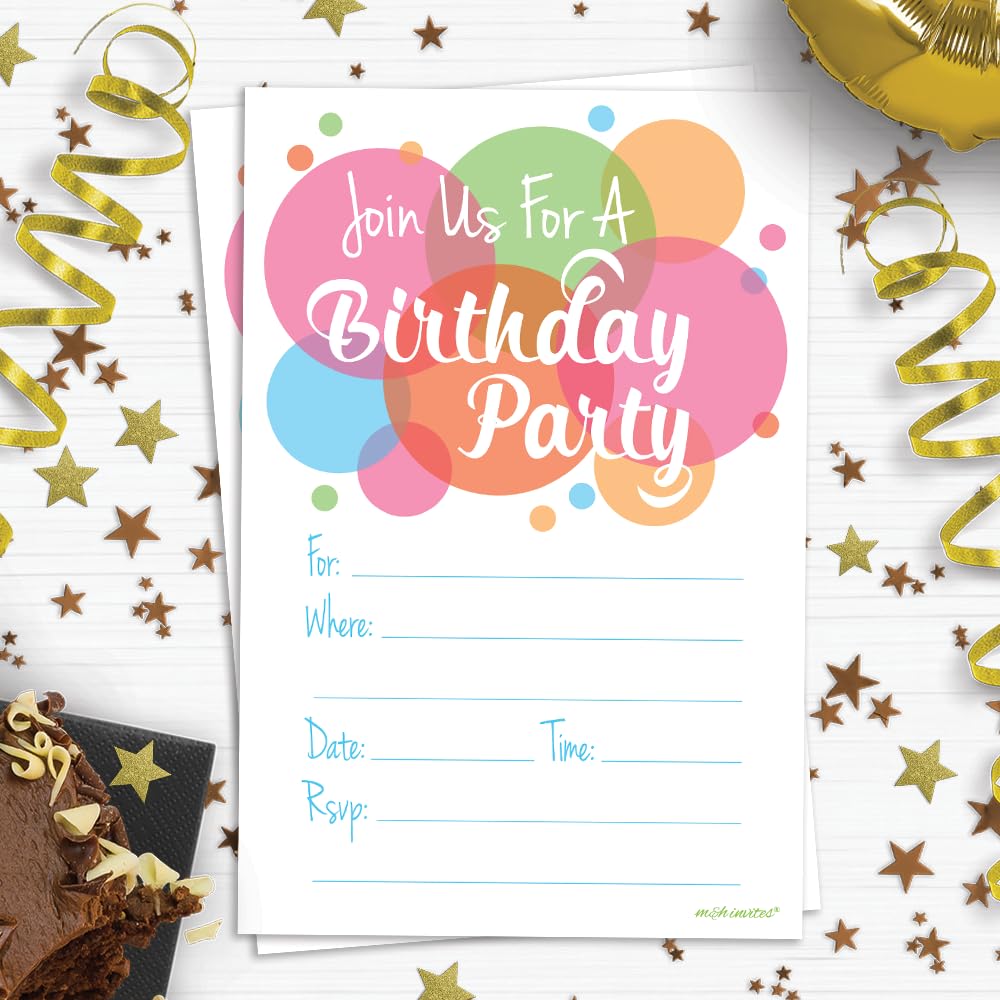 Happy Dot Birthday Party Invitations - Fill In Style (20 Count) With Envelopes