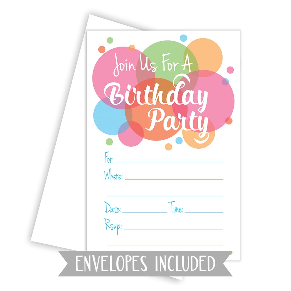 Happy Dot Birthday Party Invitations - Fill In Style (20 Count) With Envelopes