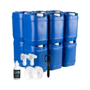 saratoga farms 5-gallon stackable water storage containers with lids, emergency water storage kit including spigots, wrench, and water preserver, 60 gallons