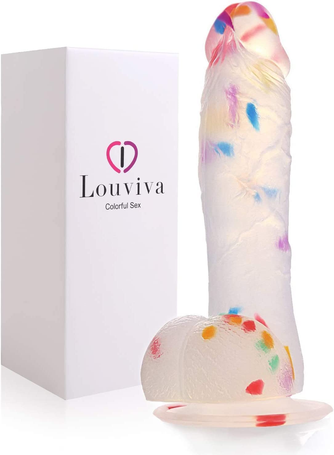 Louviva Dildo Realistic Clear Silicone Suction Cup Women Sex Toy, Adults Sex Toy for Women/Men/Gay (Colorful, 7.6 Inch)