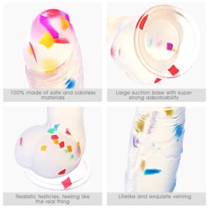 Louviva Dildo Realistic Clear Silicone Suction Cup Women Sex Toy, Adults Sex Toy for Women/Men/Gay (Colorful, 7.6 Inch)