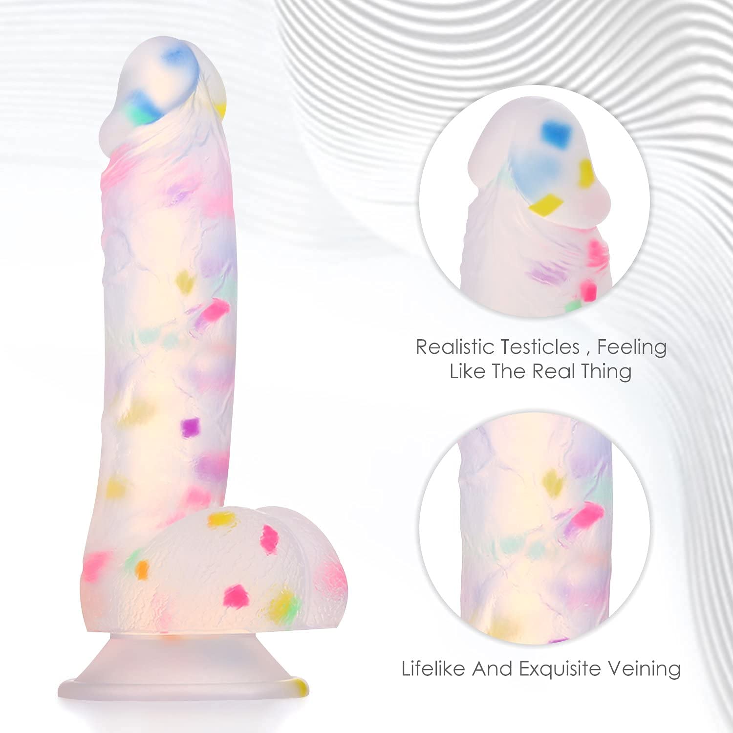 Louviva Dildo Realistic Clear Silicone Suction Cup Women Sex Toy, Adults Sex Toy for Women/Men/Gay (Colorful, 7.6 Inch)