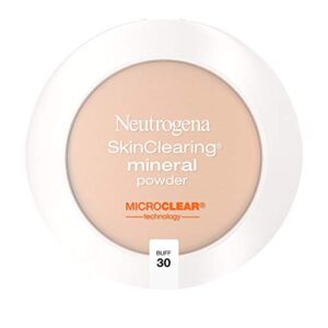 neutrogena skinclearing mineral acne-concealing pressed powder compact, shine-free & oil-absorbing makeup with salicylic acid to cover, treat & prevent acne breakouts, buff 30, .38 oz