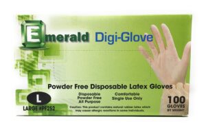 emerald digi-gloves, powder free disposable latex gloves (large)